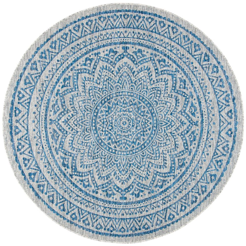 SAFAVIEH Courtyard Light Gray/Blue Doormat 3 ft. x 3 ft. Round ...