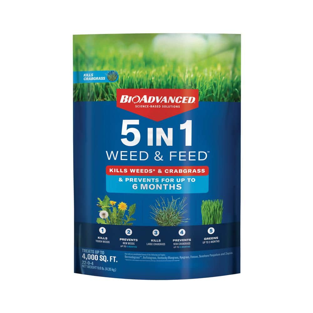 BIOADVANCED 9.6 lbs. Granules 5-In-1 Weed and Feed for Northern Lawns ...