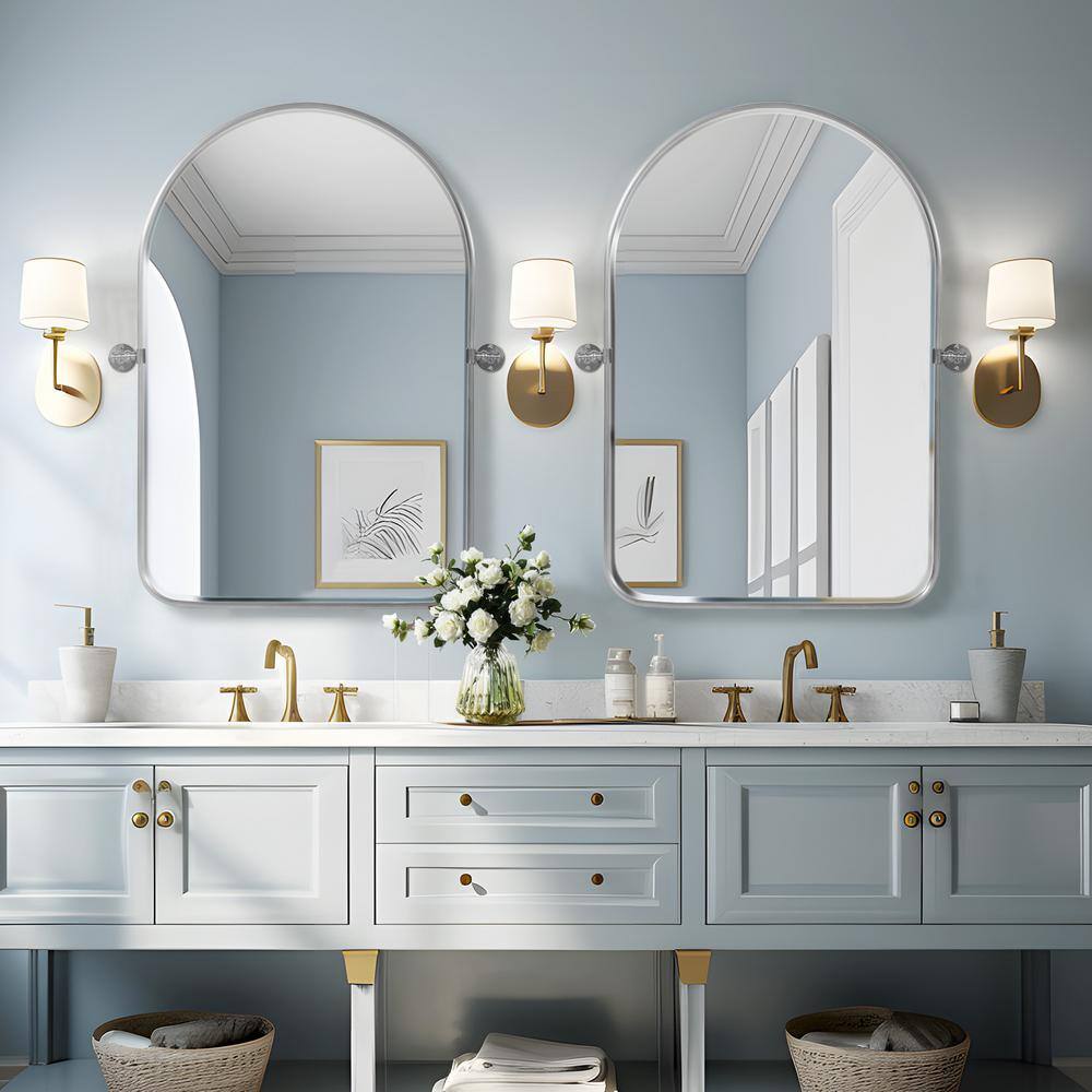 23 in. W x 32 in. H Arched Framed Dimmable Wall Bathroom Vanity Mirror ...