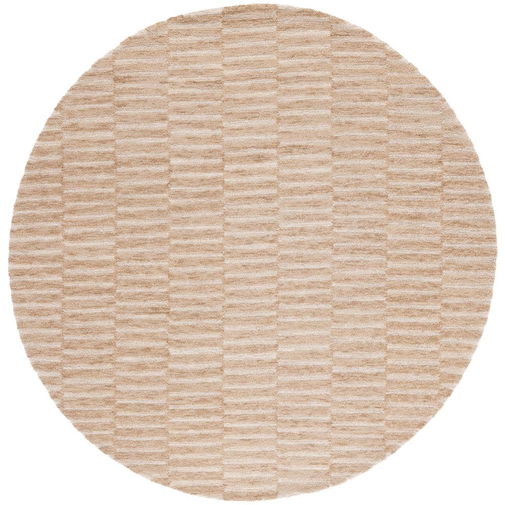 SAFAVIEH Ebony 6 ft. x 6 ft. Beige/Brown High-Low Striped Round Area ...