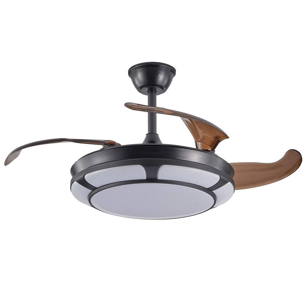HKMGT 41.7 in. Indoor Black Ceiling Fan with Retractable Blades ...