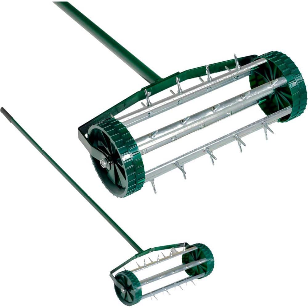 Cesicia Heavy Duty Rolling Lawn Aerator with 3-Piece Long Steel Handle ...