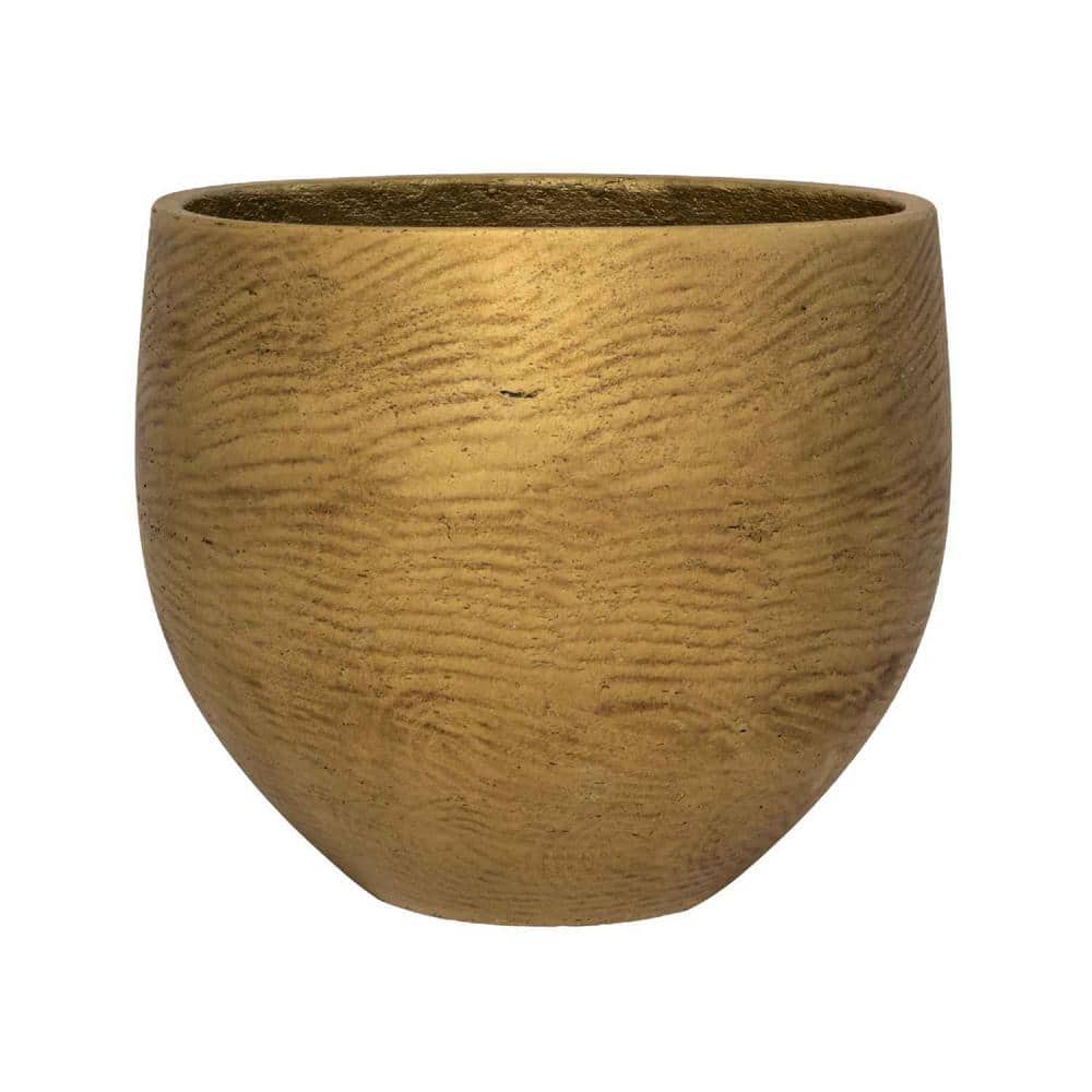 PotteryPots 15.35 in. W XL Round Metallic Gold Fiberclay Mini Orb ...