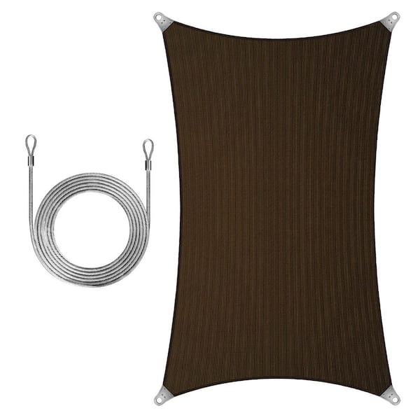 SHADEMART Super Ring 8 ft. x 12 ft. Sun Shade Sail with Cable-Brown SC ...