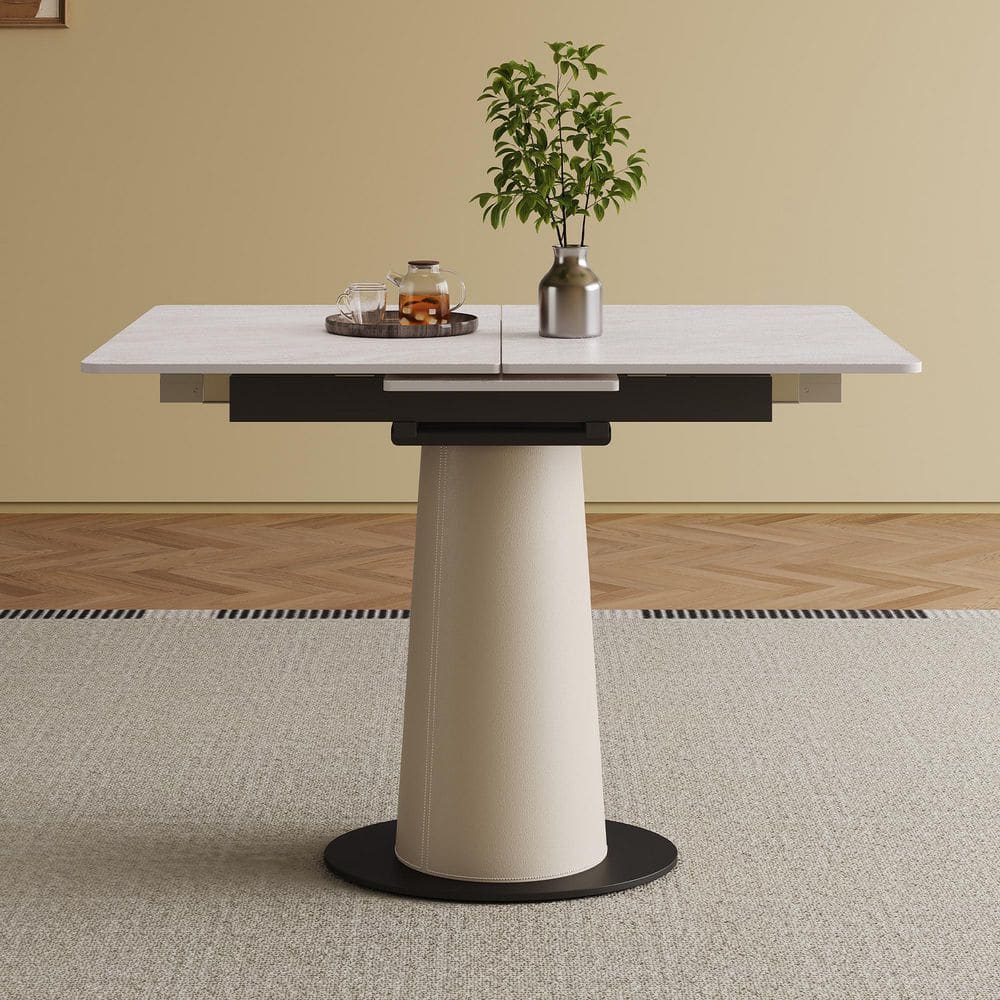 Noble House Edison Modern White Sintered Stone Top Expandable Pedestal ...