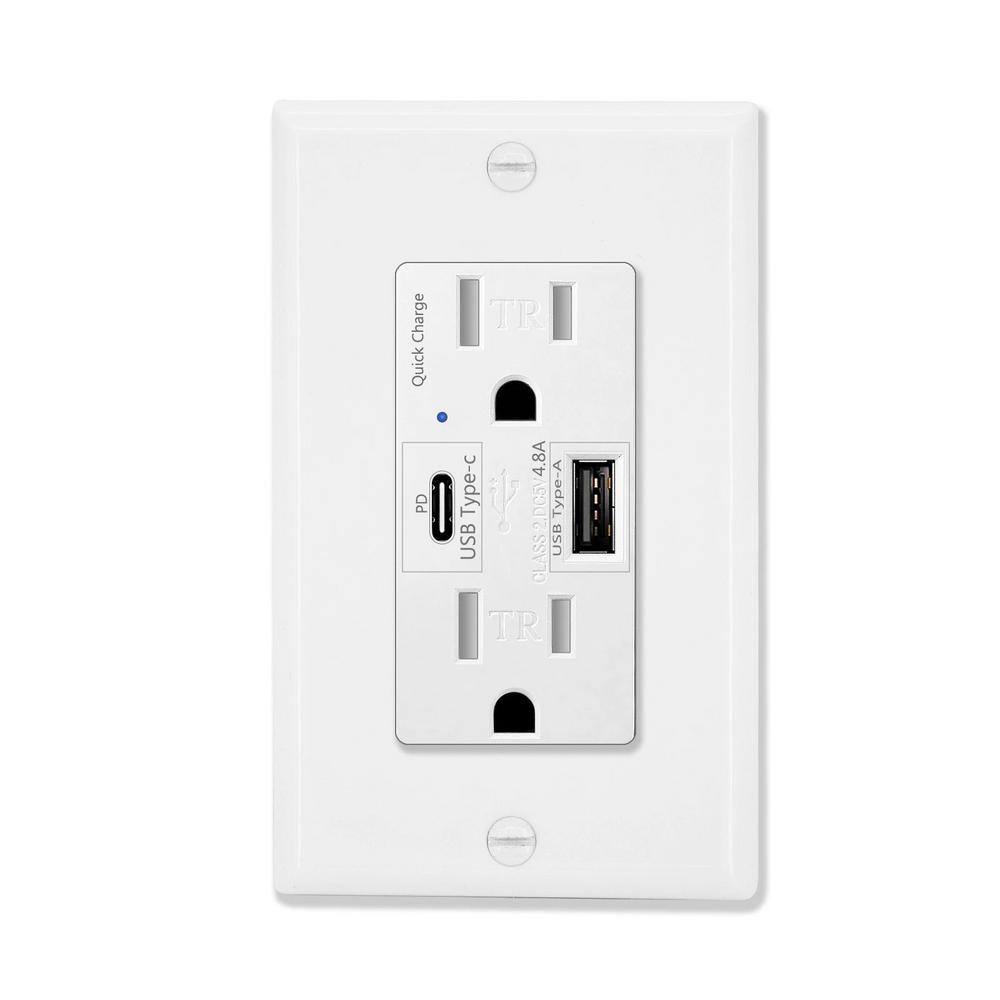 Lukyamzn 2-Outlet Power Socket with Type C USB Quick Charger 15A Type A ...
