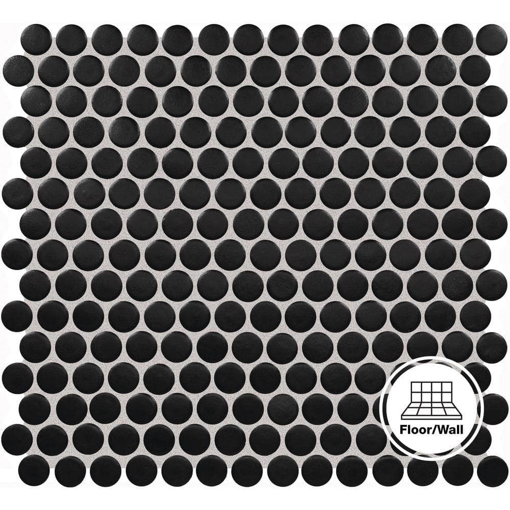 Daltile Restore Black 11 in. x 10 in. Glazed Ceramic Penny Round Mosaic ...
