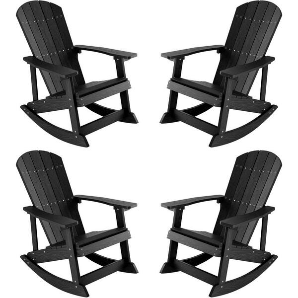 YEFU Black Plastic Oversized Adirondack Patio Outdoor Rocking Chair (4 ...