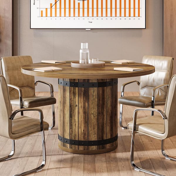 BYBLIGHT Moronia 39.37 in. Rustic Brown Round Conference Table for 4 ...