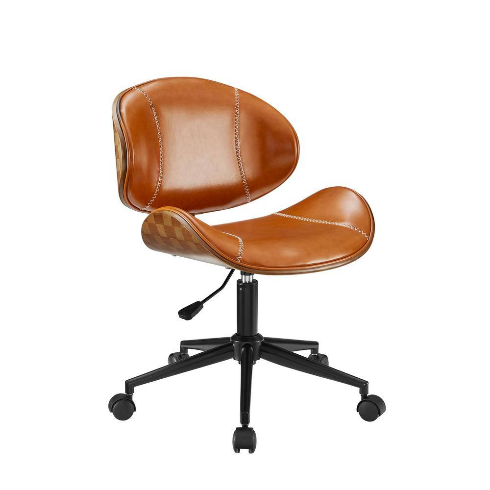 Art Leon Athean Brown Faux Leather Swivel Accent Task Chair with ...