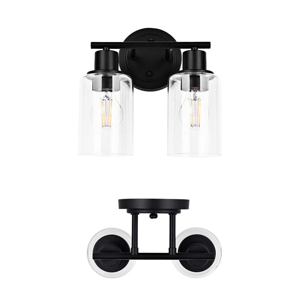 Hukoro GLA 10.44 in. 2-Light Matte Black Vanity Light Fixture with ...