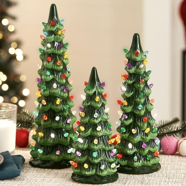 Best Choice Products Green (Set of 3) XL Pre-Lit Hand-Painted Ceramic ...