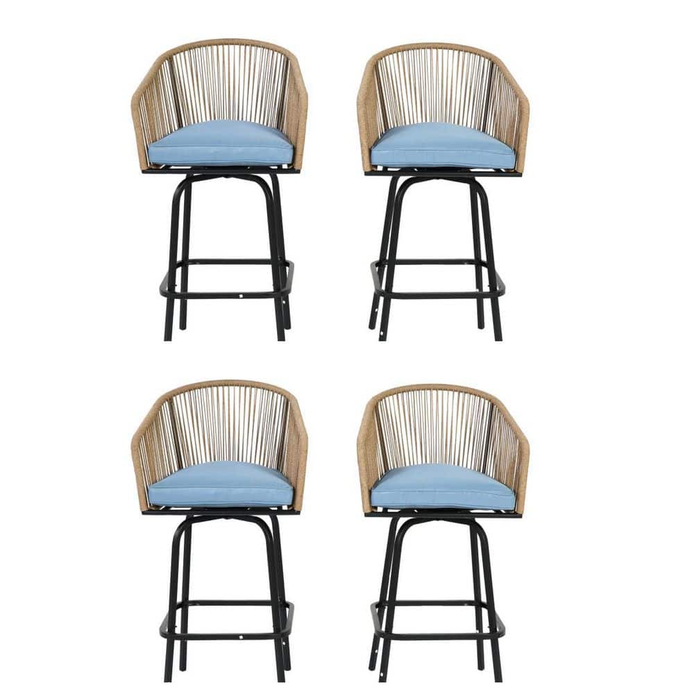 maocao hoom 4-Piece Bar Stools with Armrests,All Weather Rattan Bar ...