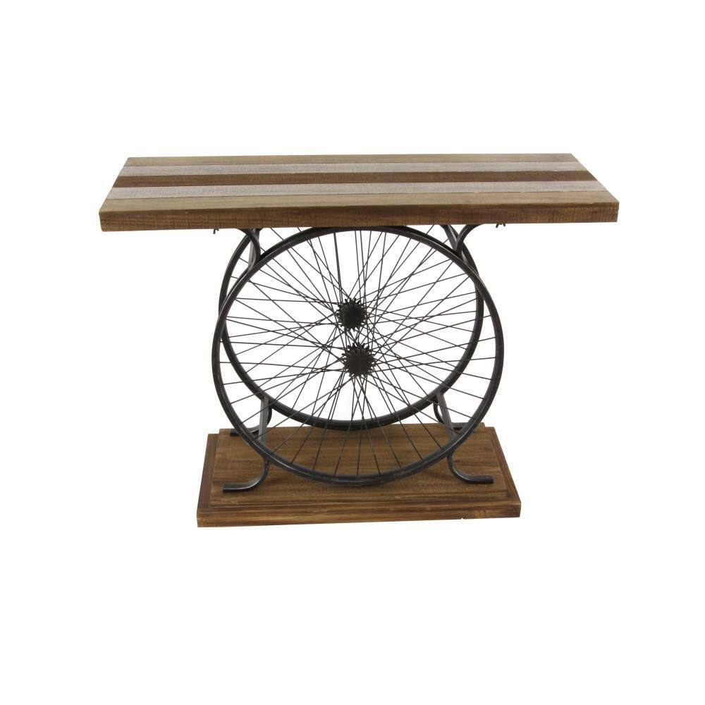 Litton Lane 39 in. Brown Rectangle Wood Wide Slatted Top Bike Console ...