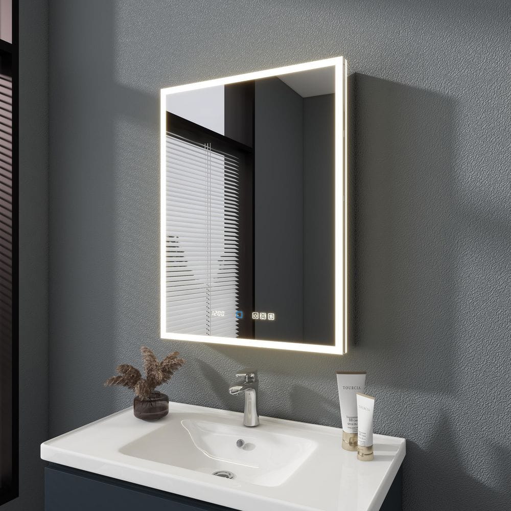 SJ STAR&JANE 24 in. W x 32 in. H Rectangular Aluminum Recessed/Surface Mount LED Medicine ...