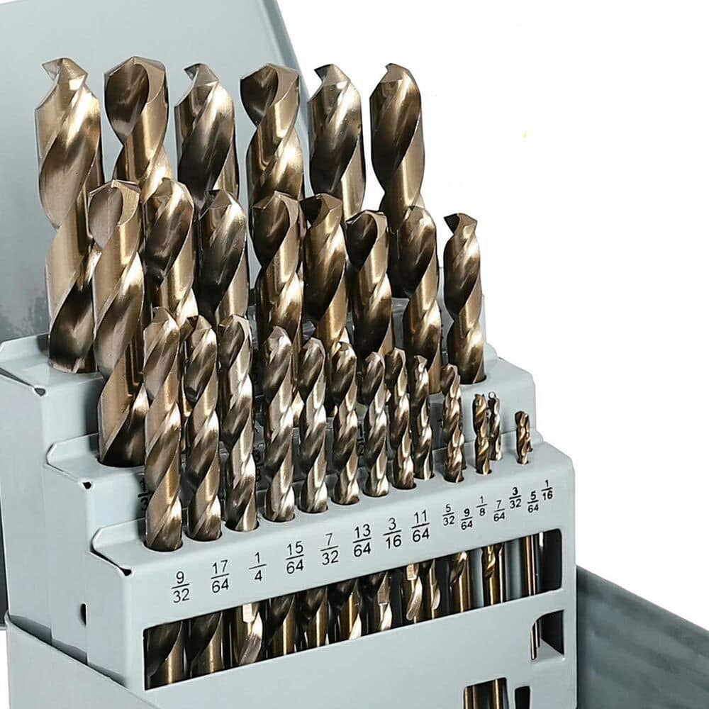 29-Piece M35 Cobalt High Speed Steel Drill Bit Set with Metal Indexed Case for Metal Wood ...