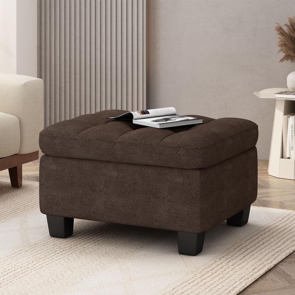 Noble House Aurelia Chocolate Tufted Fabric Ottoman 7023 - The Home Depot