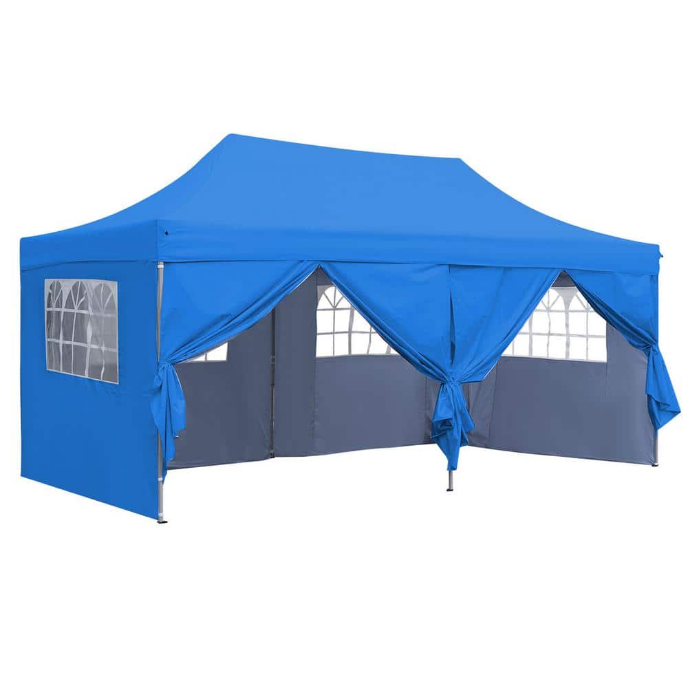 OVASTLKUY 10 ft. x 20 ft. Blue Patio Outdoor Canopy Tent with 6-Side ...