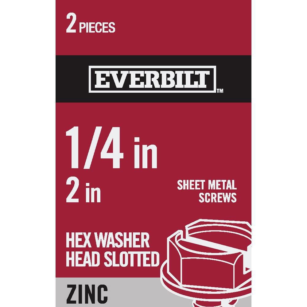 Everbilt #14 x 2 in. Zinc Plated Slotted Hex Head Sheet Metal Screw (2 ...