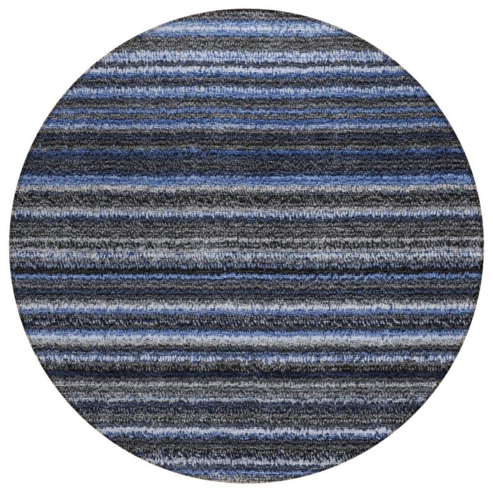 HomeRoots Denim Blue, Gray 8 ft. Round Woven Striped Polyester Round ...