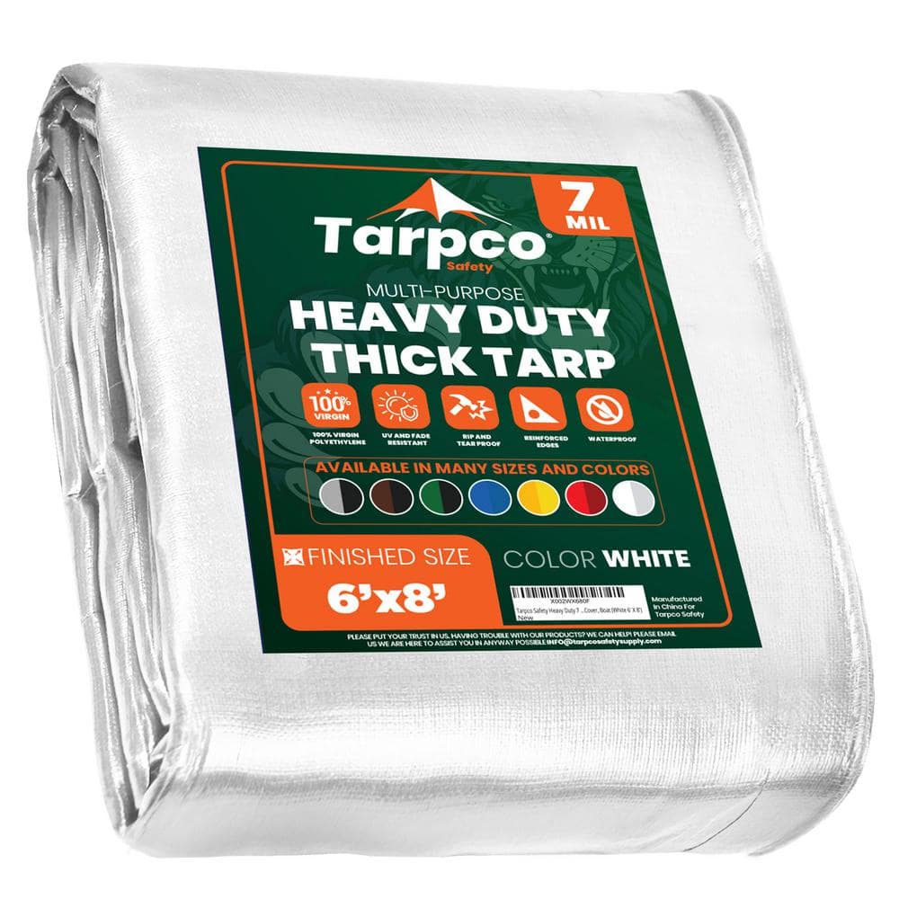 TARPCO SAFETY 6 ft. x 8 ft. White 7 Mil Heavy Duty Polyethylene Tarp ...