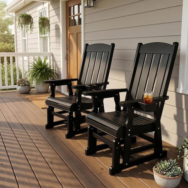 Innovaze 2-Piece Outdoor Wood Glider Set with Deep Contoured Seat and ...
