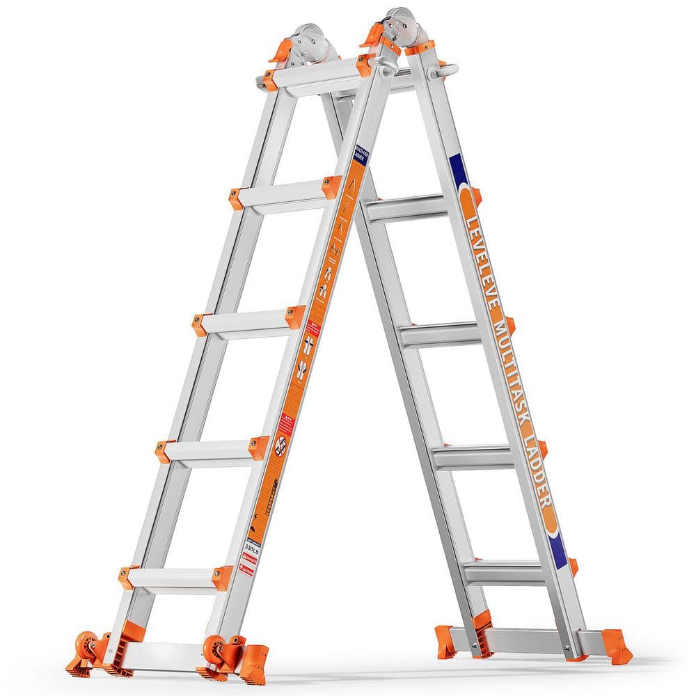 LeveLeve A Frame 5 Step Ladder, 17FT Reach Extension Ladder with ...