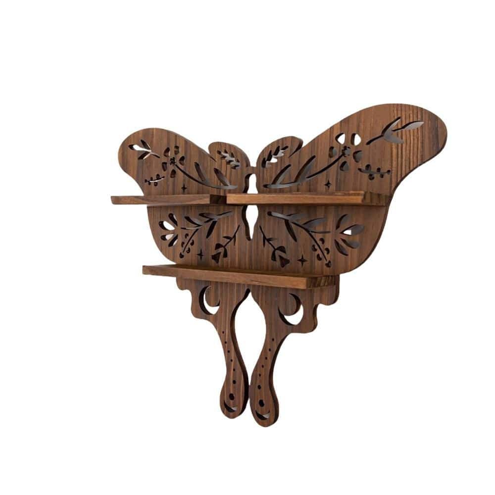 15.9 in. W x 2 in. D Brown Wooden Butterfly Floating Shelves Decorative ...