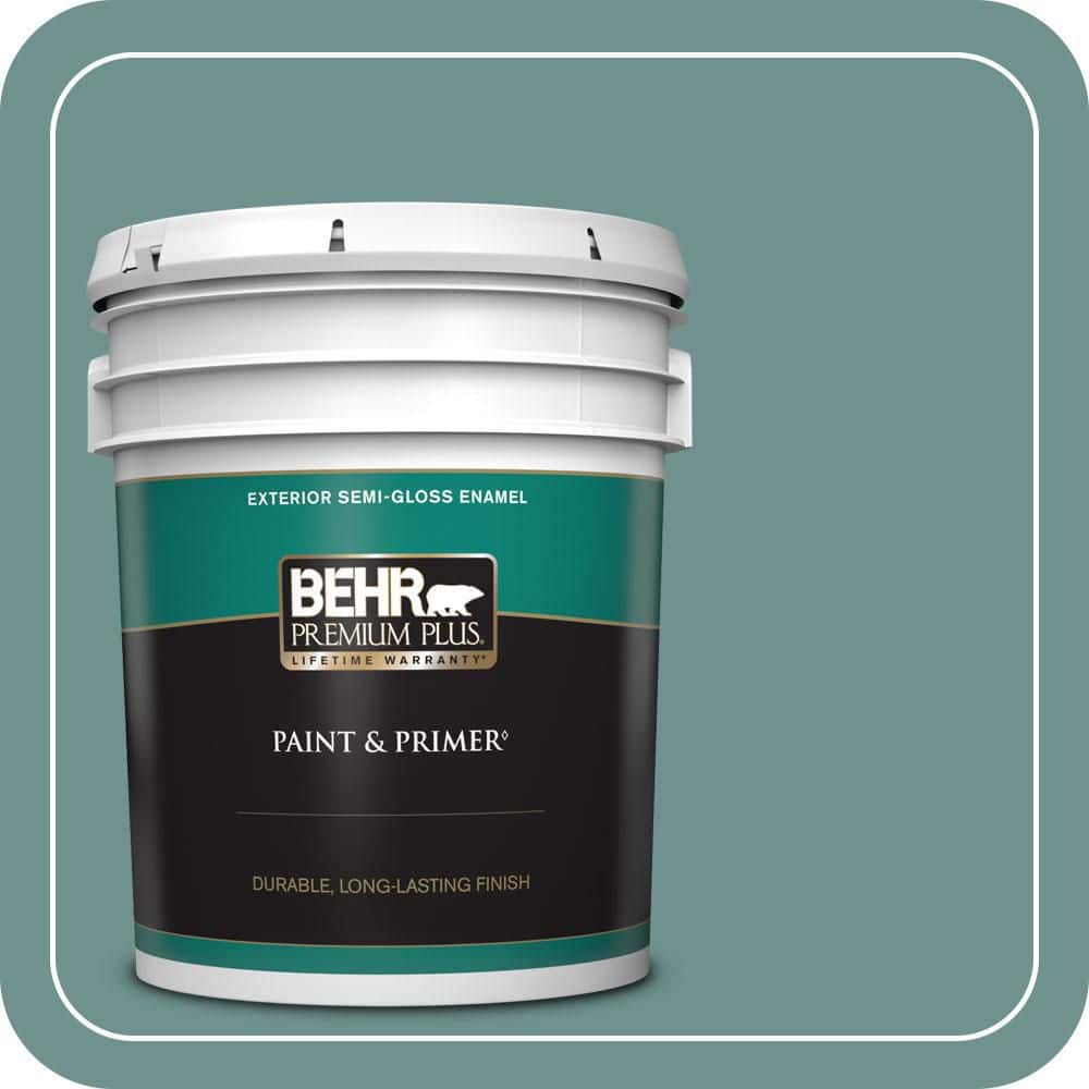 BEHR PREMIUM PLUS 5 gal. #ECC-60-3 Pool Tide Semi-Gloss Enamel Exterior ...