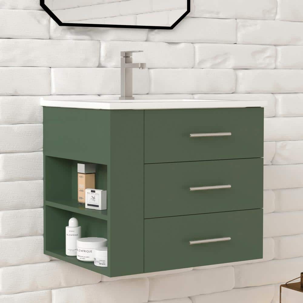 HOMEVY STUDIO Rita 24.25 in. W Single Sink Wallmount Bath Vanity with ...