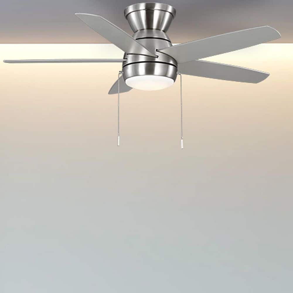 Hampton Bay Riplee 44 in. Indoor Brushed Nickel Hugger Ceiling Fan with ...