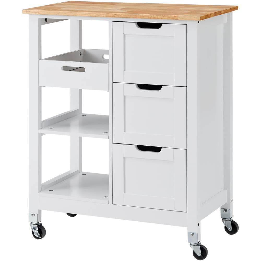 SVOPES Kitchen Cart, 26 in. Natural Wood Top Mobile Breakfast Bar ...