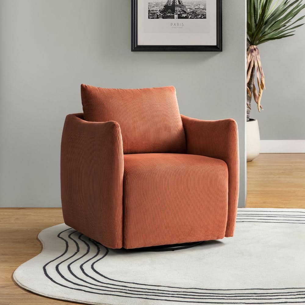 JAYDEN CREATION Rust Erica Upholstered Swivel Barrel Chair with ...