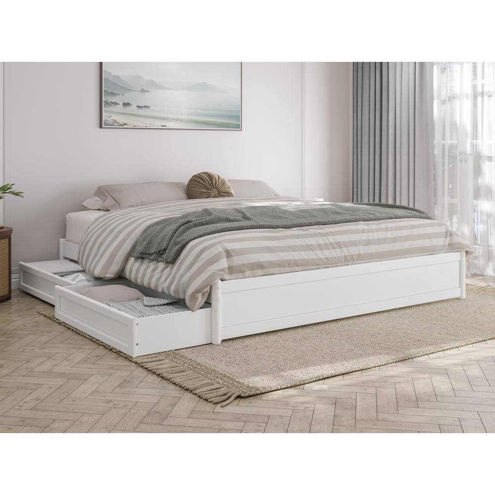 AFI Barcelona White Solid Wood Frame King Panel Platform Bed with ...