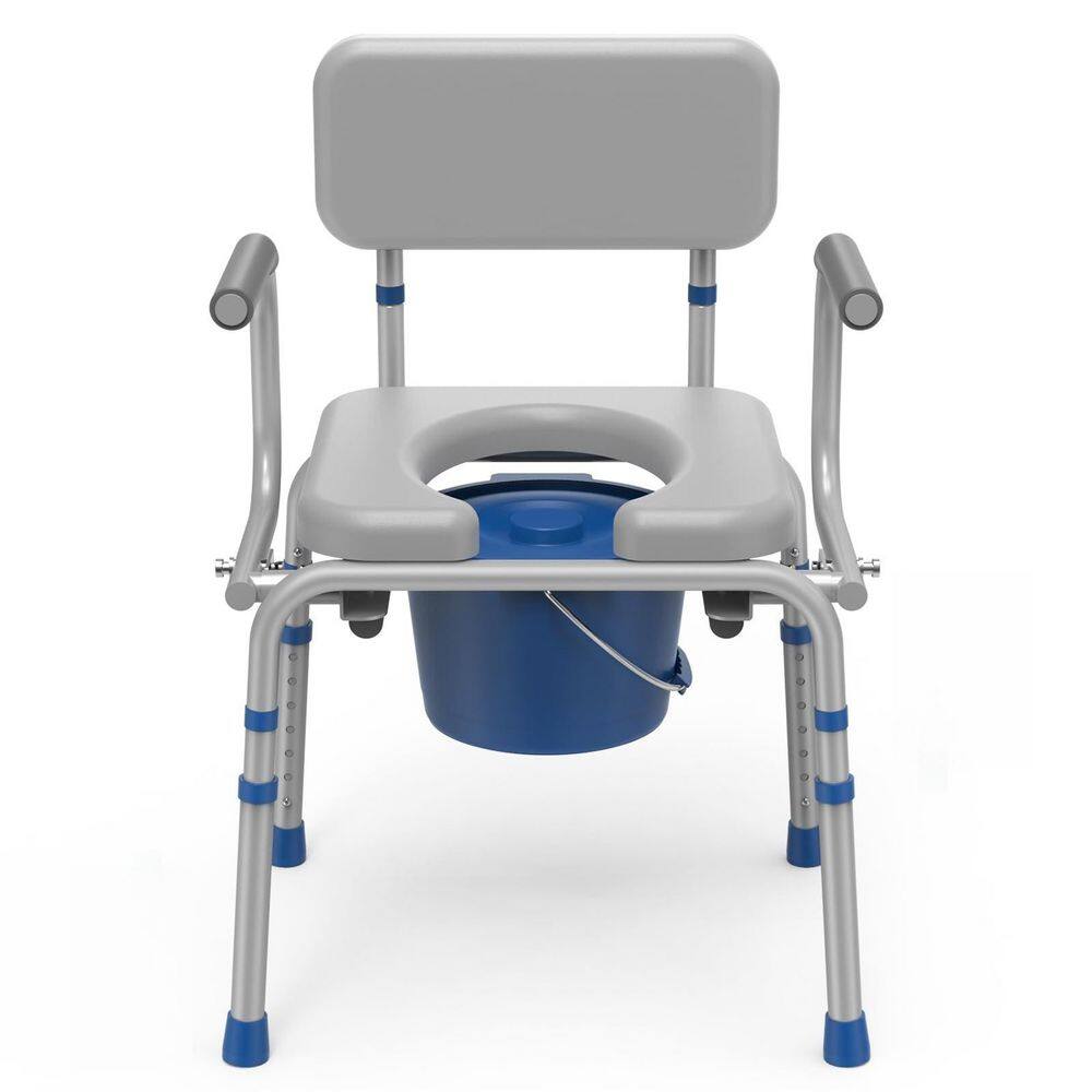 Wudkey Gray Drop Arm Bedside Commode with Padded Seat, Backrest ...