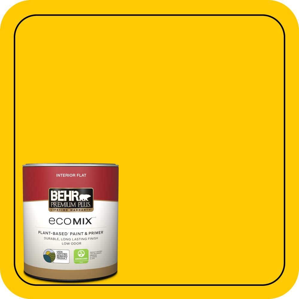 BEHR PREMIUM PLUS 1 qt. #370B-7 Yellow Flash Flat EcoMix Plant-Based ...