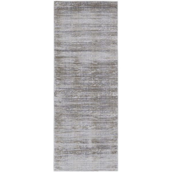 HomeRoots 2 ft. x 8 ft. Taupe, Silver, Tan Abstract Runner Rug ...