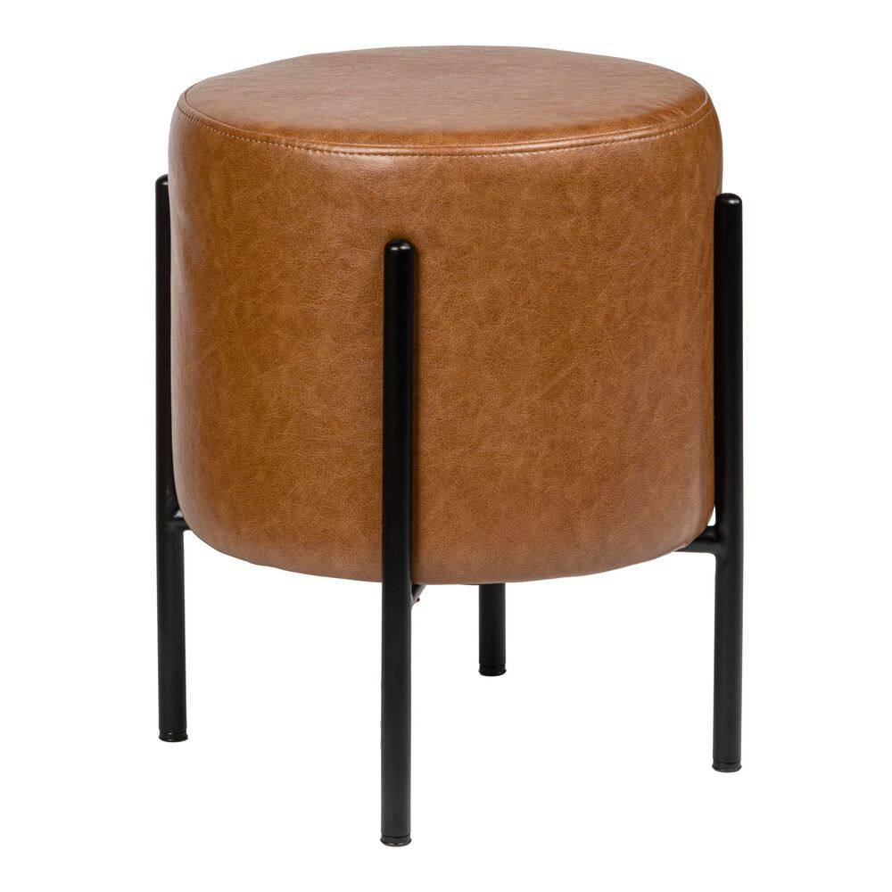 JONATHAN Y Silvia 18.5 in. Modern Minimalist Round Backless Metal/Vegan Leather Cushioned Vanity ...