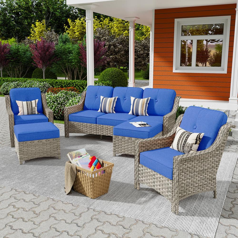 XIZZI Freddie 5-Piece Wicker Outdoor Patio Conversation Seating Sofa ...