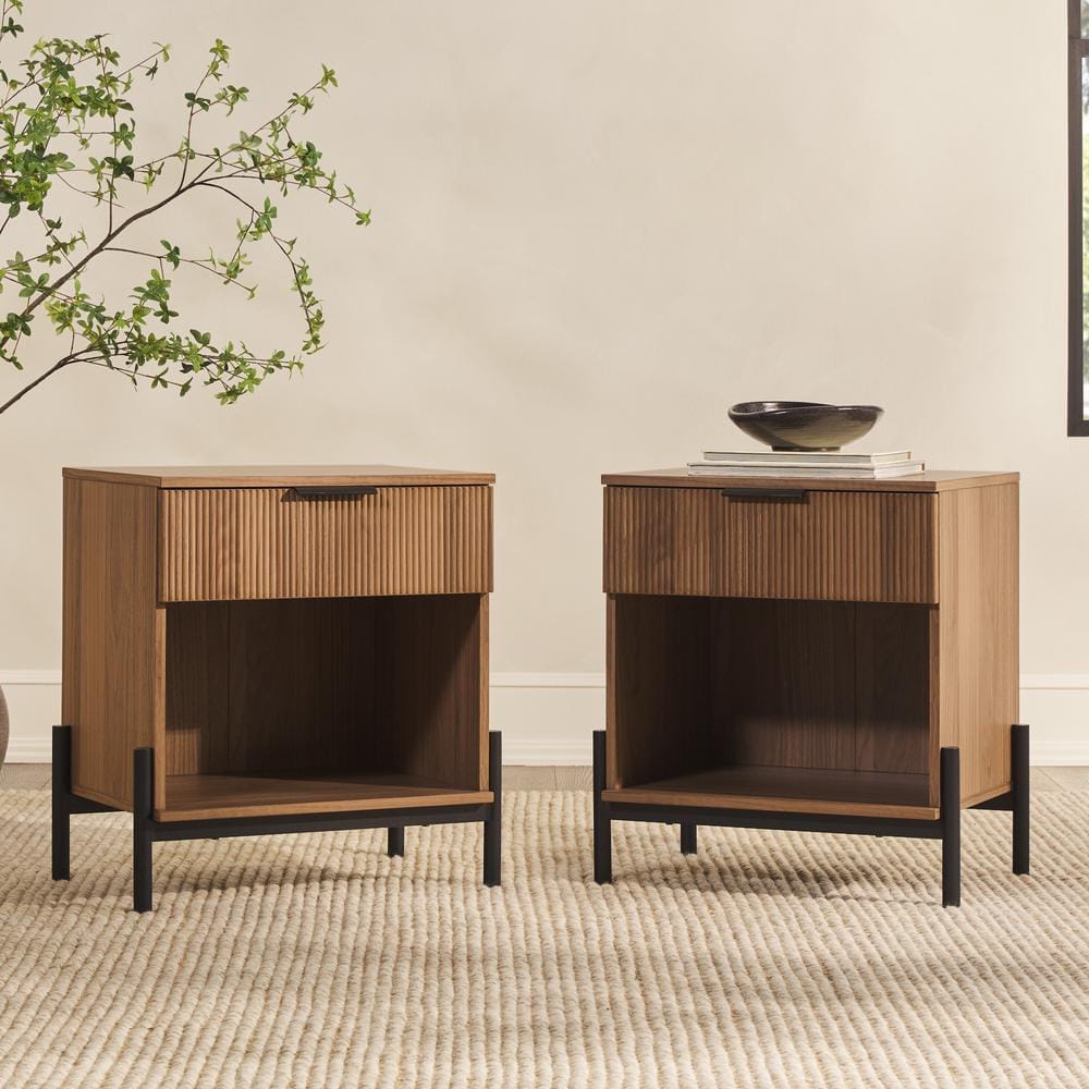 Walker Edison Furniture Company Modern Reeded Mocha 1-Drawer Wood and ...