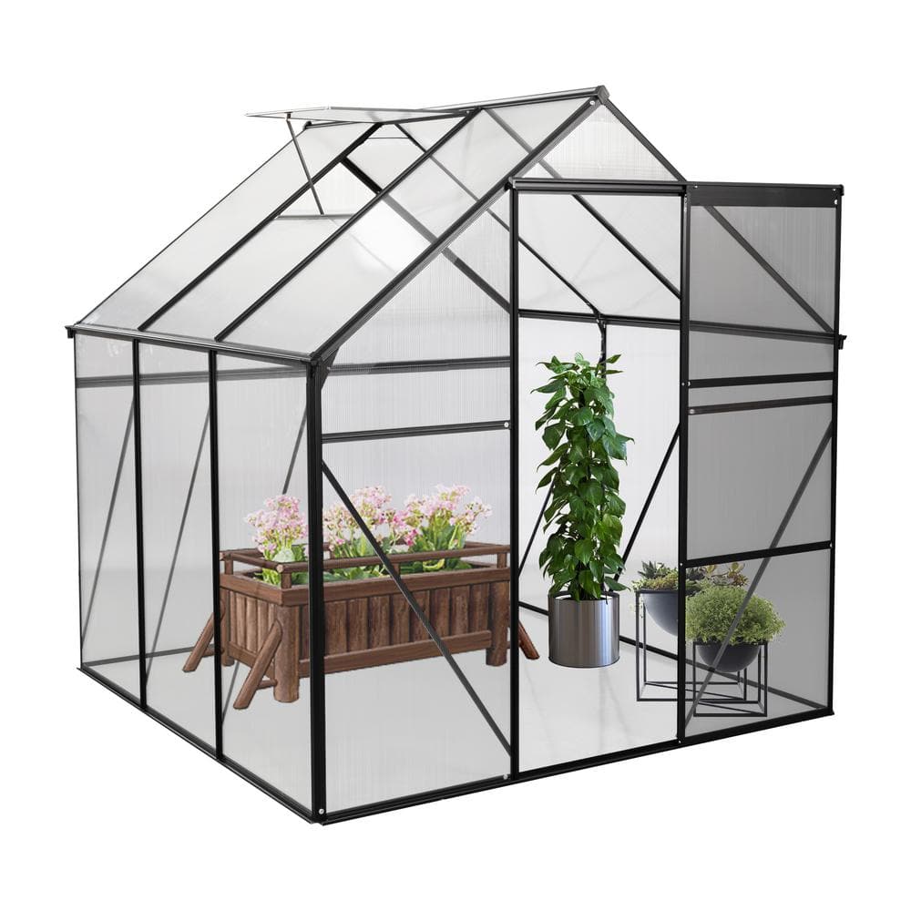 Boosicavelly 6 ft. x 6 ft. Outdoor Black Polycarbonate Greenhouse Raised Base and Anchor ...