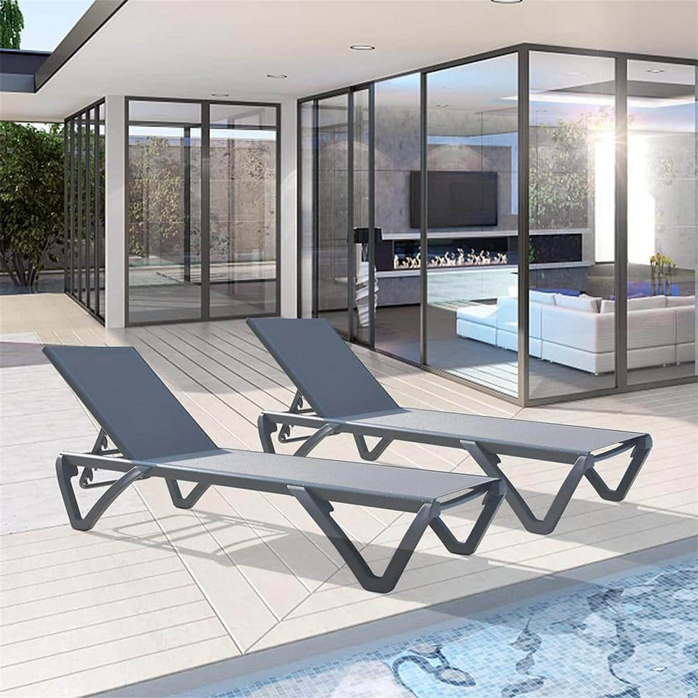 Cesicia Black Frame Adjustable Backrest 2-Piece Metal Outdoor Chaise ...