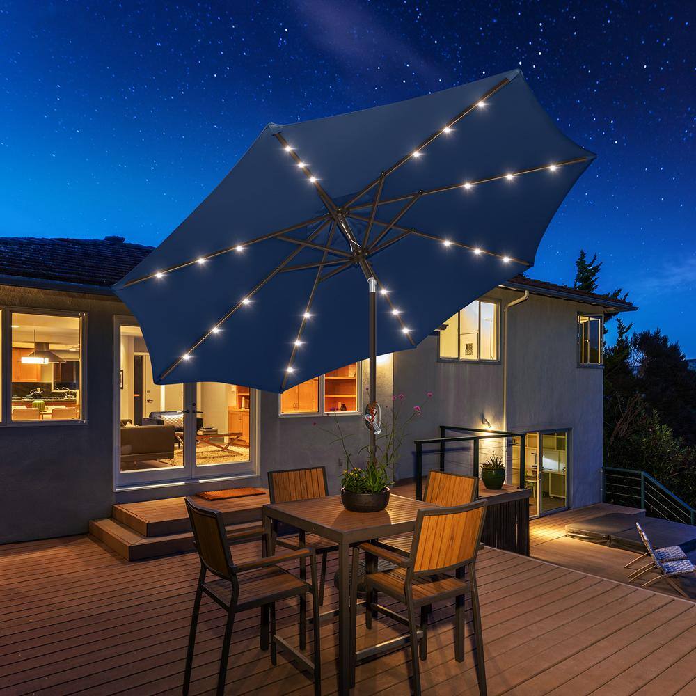 GARSING 9ft Solar LED Lighted Cantilever Outdoor Umbrella in Navy Blue ...