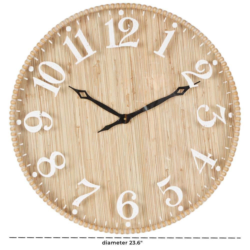 Litton Lane Light Brown Wood Wall Clock with Beaded Wood Frame and ...