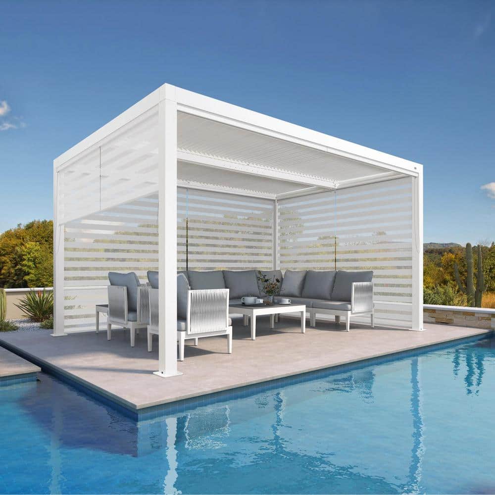 PURPLE LEAF 10 ft. x 14 ft. White Aluminum Louvered Pergola with ...