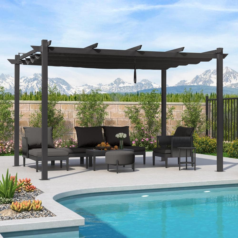 PURPLE LEAF 10 ft. W x 13 ft. D Outdoor Gray Aluminum Pergola with Gray ...