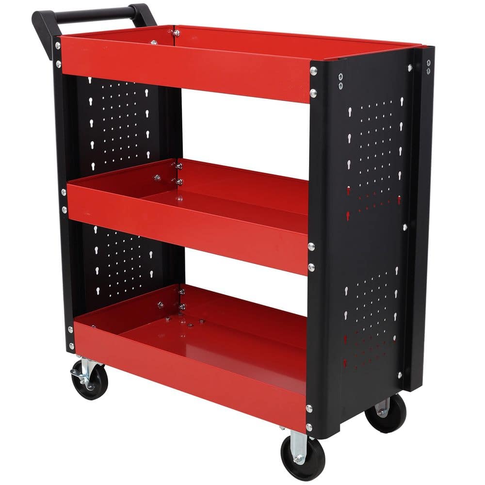 Damodpoy 15 in. W 3 Tier Red Rolling Steel Utility Tool Carts with ...