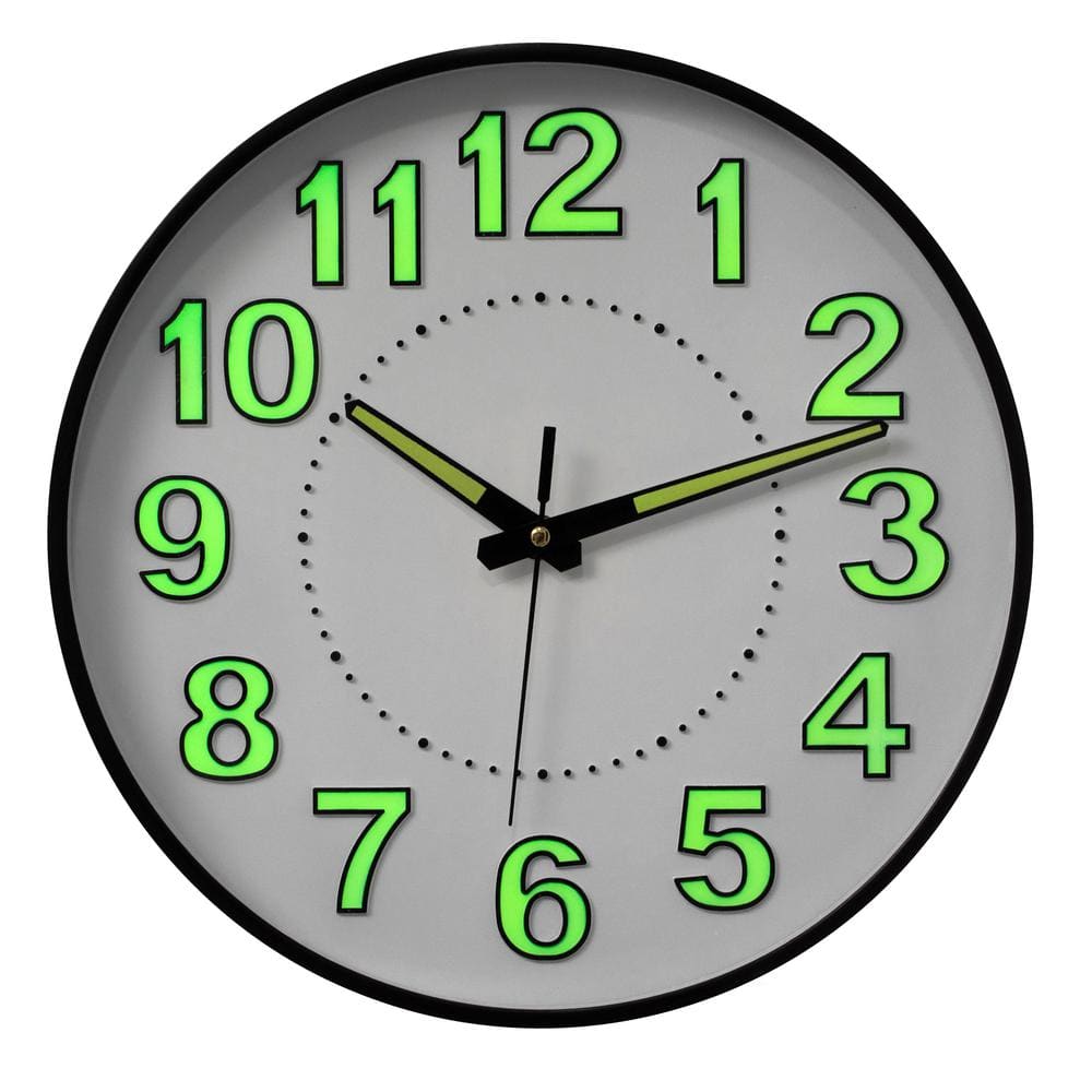 CLOCKWISE 14 in. Glow-in-the-Dark Decorative Black Wall Clock, Non ...
