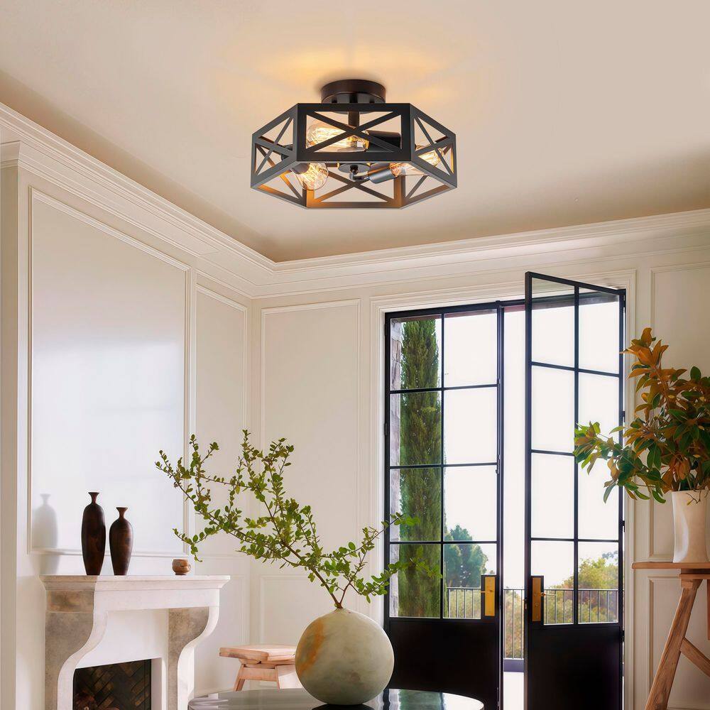 TinHon Modern Black Semi Flush Mount Ceiling Light,Farmhouse 3-Light ...