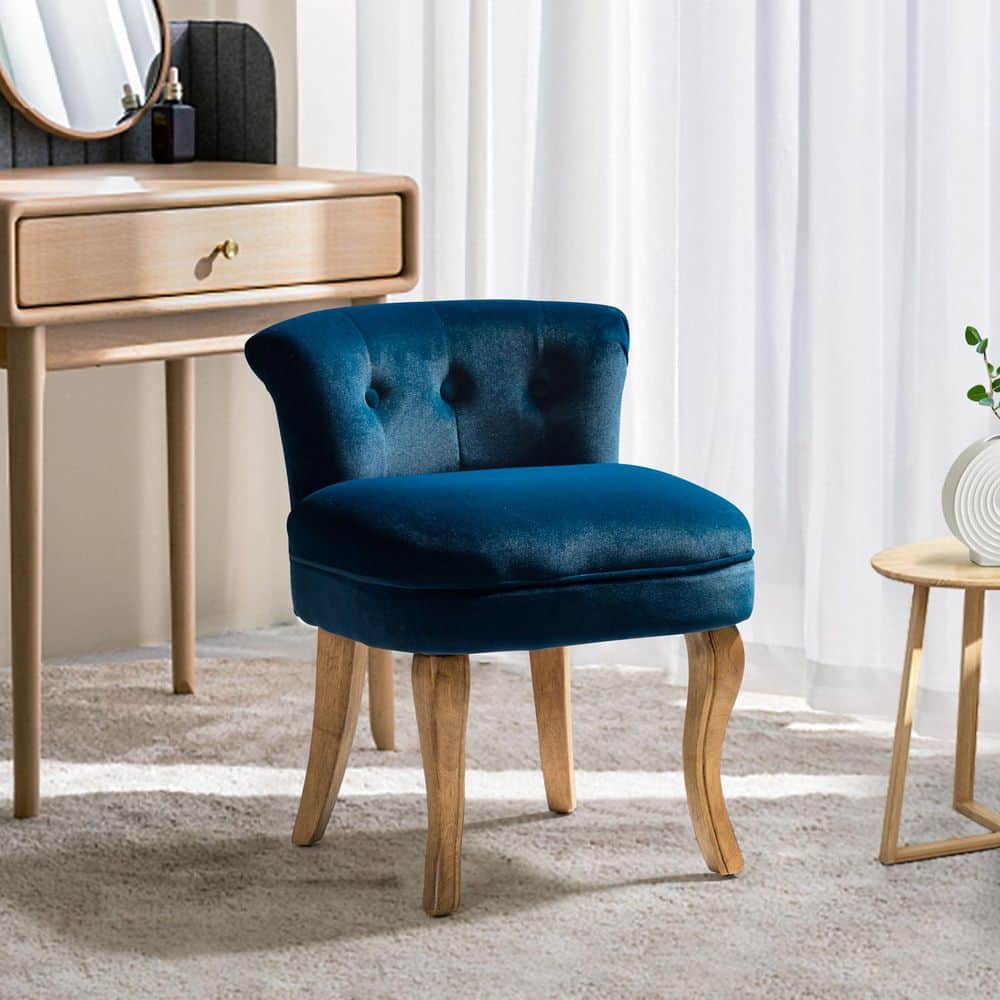 JAYDEN CREATION Nila Navy Vanity Velvet Upholstered Stool with Solid Wooden Legs 20 in. W x 20.7 in. D x 25.7 in. H VSS0292 NAVY The Home Depot